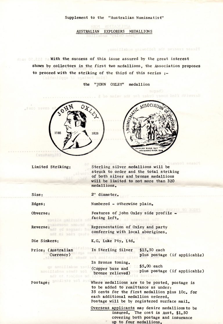 John Oxley (Explorer Series) - The Numismatic Association of Victoria